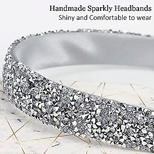 FASOTY Rhinestone Headband Women Girls Fashion Handmade Headband Silver Crystal Diamond Bling Headbands Hair Hoops Sparkle Glitter Beaded Jeweled Hairband Hair Accessories
