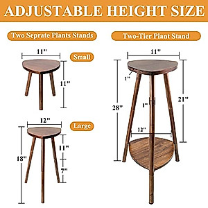 Tall Indoor Plant Stand - Adjustable Plant Holder, Mid Century Wooden Plant Shelf for Multiple Plants, 2 Tier Plant Rack Flower Pot Stand for Living Room Outdoor Garden Patio