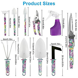 Jhua Garden Tool Set, 10 Pieces Gardening Tools Kit with Purple Flower Print, Ergonomic Handle Trowel Rake Weeder Pruner Shears Sprayer, Garden Hand Tools with Carrying Case Gardening Gifts for Women