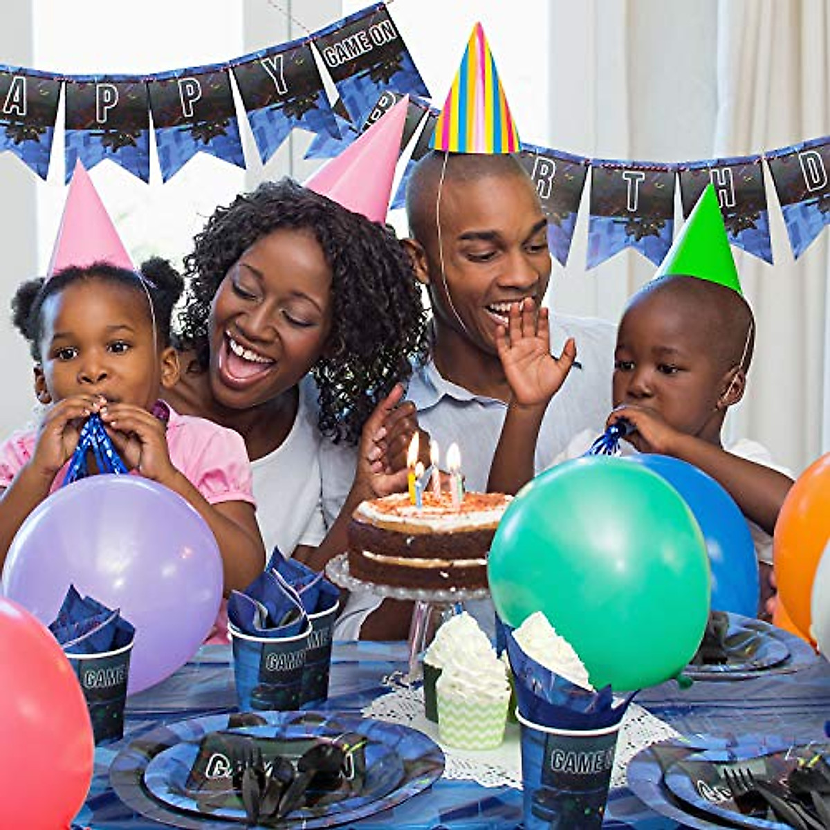 103 Piece Video Gaming Party Supplies Set Including Banner, Plates, Cups, Napkins, Tablecloth, X-Large Joy Stick Controller Balloon - Serves 25