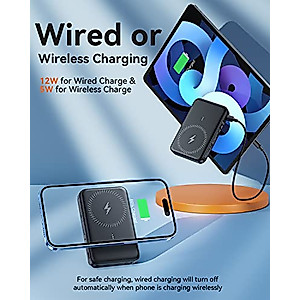 weetla 𝟮𝟬𝟮𝟯 𝗡𝗲𝘄 Magnetic Battery Pack 10000mAh LED Digital Display Foldable Wireless Power Bank with Kickstand USB-C Cable Portable Wireless Charger Power Bank for iPhone 14/13/12 03A (Black)