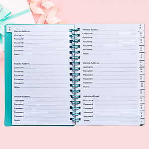 Discreet Password Book with Alphabetical A-Z Tabs - Password Notebook for Internet Website Address Login, Password Keeper and Organizer, No Title on The Cover, 6" x 4", Green