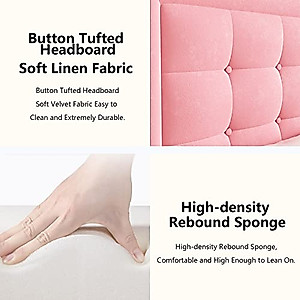 Lijimei Full Size Bed Frame with Button Tufted Headboard, Platform Upholstered in Velvet Fabric,Mattress Foundation with Wooden Slats Support, Easy Assembly, No Box Spring Needed, Pink Velvet