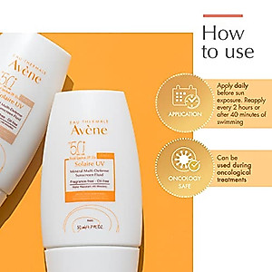 Eau Thermale Avène Solaire UV Mineral Multi-Defense Sunscreen Fluid SPF 50+ - Non-Whitening - Antioxidant & Blue Light Protection - 1.7 fl. oz.