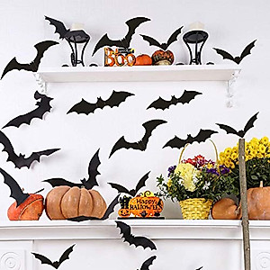 Halloween party decorations, Halloween decoration black bat sticker decals, 3D scary bat decoration, Halloween bat door and window decoration(40pcs)