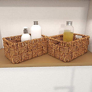 Deco 79 Jute Rope Handmade Decorative and Functional Storage Basket Woven Rectangular Basket Organizer with Slit Handles, Set of 2 Basket for Storage 16", 13"W, Brown