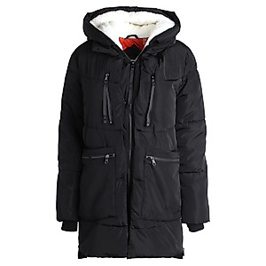 Steve Madden womens Steve Madden Women's Puffer Parka Jacket Down Alternative Coat, Black Two, Large US