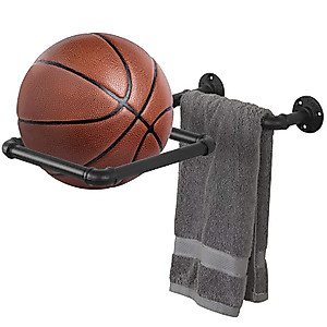 MyGift Wall Mounted Black Metal Pipe Exercise Ball Holder, Yoga Ball and Stability Ball Rack Home Gym and Studios