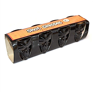 SHATCHI Set of 4 Halloween Black Shot Glasses with Spooky 3D Skull Shape Party Tableware Drink Accessories, 4 Count (Pack of 1)