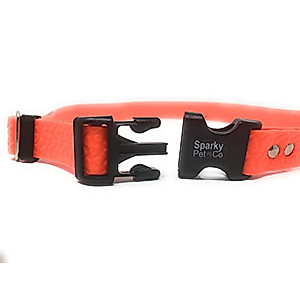 Sparky PetCo Compatible 1" Waterproof Biothane Bone Embossed Compatible with Petsafe Bark in- Underground Systems No Hole Strap Wraps Around The Receiver (NEON Orange)