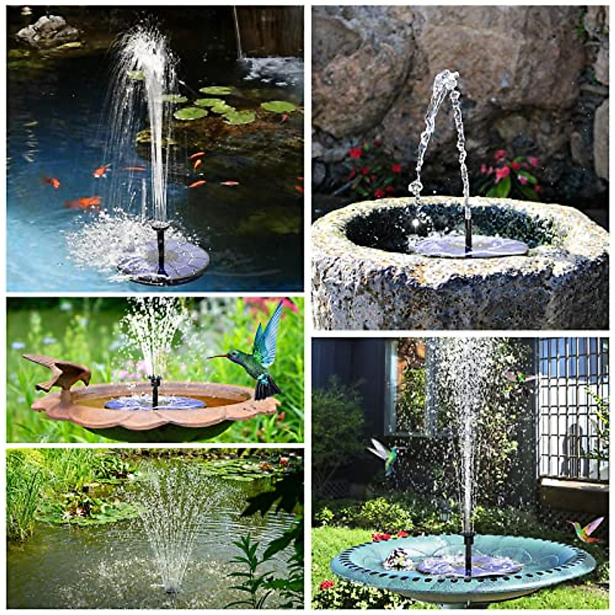 AISITIN 3.5W Solar Bird Bath Fountain Built-in 1500mAh Battery, Solar Water Fountain with 6 Nozzles, Solar Floating Fountain Pump for Bird Bath, Fish Tank, Pond, Pool, Garden and Outdoor