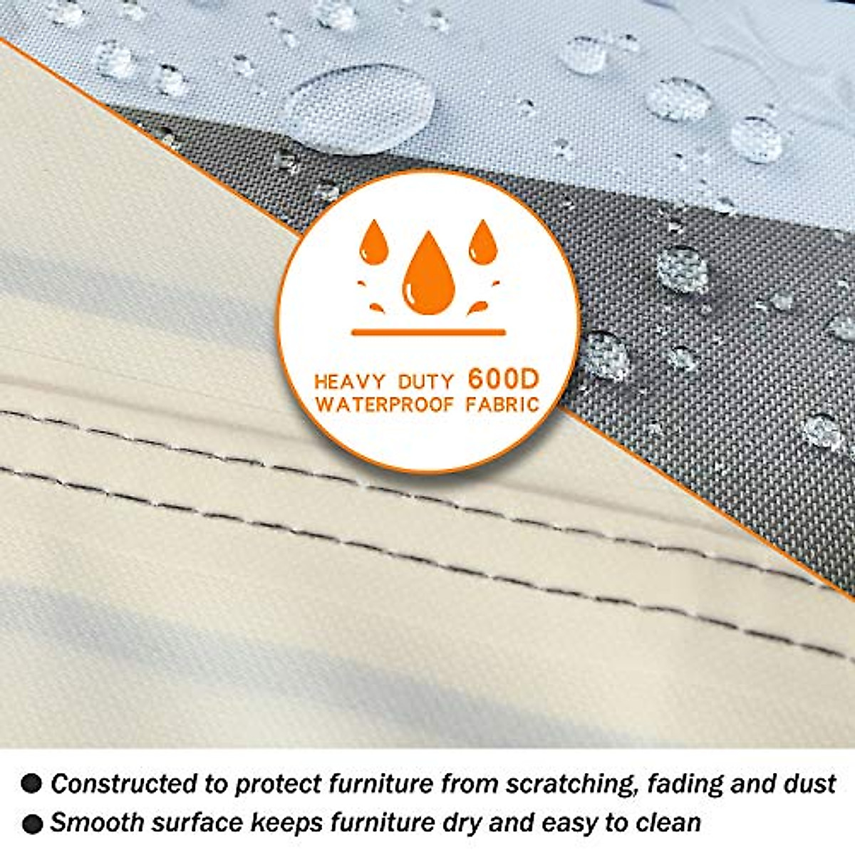 Patio Furniture Set Cover, 96"Diax32"H Round Waterproof UV Resistant Heavy Duty Cover Fits 5-7 Piece Large-Medium Dining Set, Striped