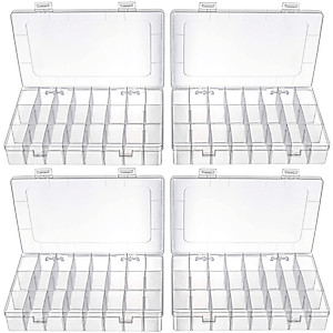 LZLMQSSA 24 Grids Transparent Plastic Organizer Box With Dividers, Adjustable Compartment Plastic Craft Storage Container, Small Parts Storage Box, Small Tool Organizer Storage Box（4 Pack）