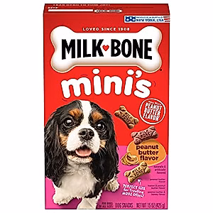Milk-Bone Mini's Peanut Butter Flavor Dog Treats for All Size Dogs, 15 Ounce (Pack of 6), Crunchy Texture Helps Freshen Breath