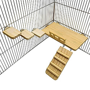 Wooden Hamster Platform with Ladder, Hamster Playground, Bird Perches Cage Toys, Hamster Rat Guinea Pig Chinchilla Cage Accessories