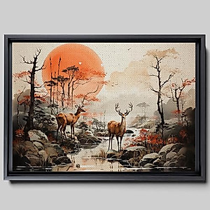 Abstract Deer Herd Canvas Wall Art, Mid Century Modern Original Art Print, Large Wall Art Prints, Oversize Framed Art, Deer Herd, Wall Art, Home Decor