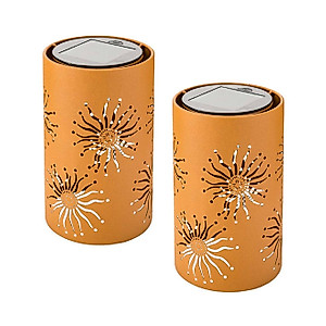 pearlstar Outdoor Solar Table Lamp 2pack Metal Sunflower Shape Solar Lantern Lights, Retro Orange Finish, Outside Decor for Patio Garden Yard Pathway Tabletop Waterproof(Sunflower)