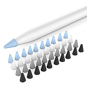 Delidigi 40 Pack Tips Cover for Apple Pencil 2nd Generation and 1st Gen Silicone Nibs Caps Writing Protection Accessories((Blue+ Black+Grey+ White,40Pack)