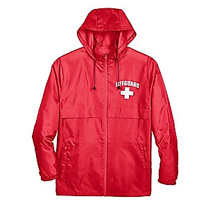 Officially Licensed LIFEGUARD Mens and Womens Unisex Fit Zipper-up Windbreaker Water Resistant Rain Jacket with Hood (M)