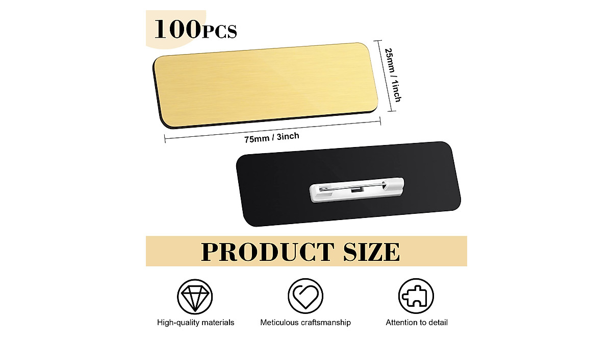 100 Elegant Gold Name Tags with Pins for Any Event