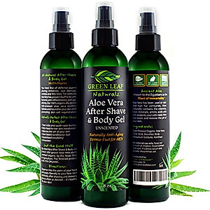 Aloe Vera After Shave & Body Gel | 99.75% Organic | Natural Anti-Aging Formula to Hydrate, Soothe & Repair Dry Skin, Irritation, Redness & Prevents Razor Burn - 8oz, By Green Leaf Naturals