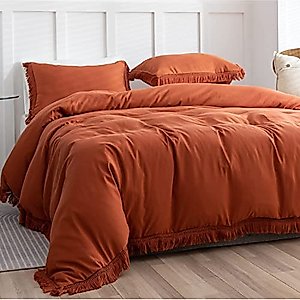 Smoofy California King Comforter Set Terracotta 3 Pcs Boho Fringe Tufted Soft Microfiber Oversized Bedding Sets, Tassel Burnt Orange Comforter Sets for All Season (1 Comforter + 2 Pillowcases)