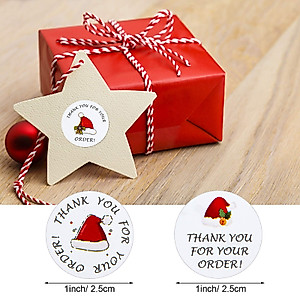 1000 Pieces Christmas Thank You for Your Order Stickers, 1 Inch Round Thank You Seal Stickers Christmas Thank You Labels Stickers for Business Boutiques Shop Wrapping Supplies (Hat)