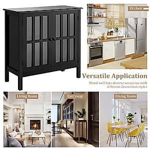 UJOYPAD Double Door Storage Cabinet,Sideboard Buffet Storage Cabinet,Kitchen Sideboard Console with 2 Glass Doors,Entryway Dining Liquor Cabinet,Cupboard Console Table for Kitchen Living Room (Black)