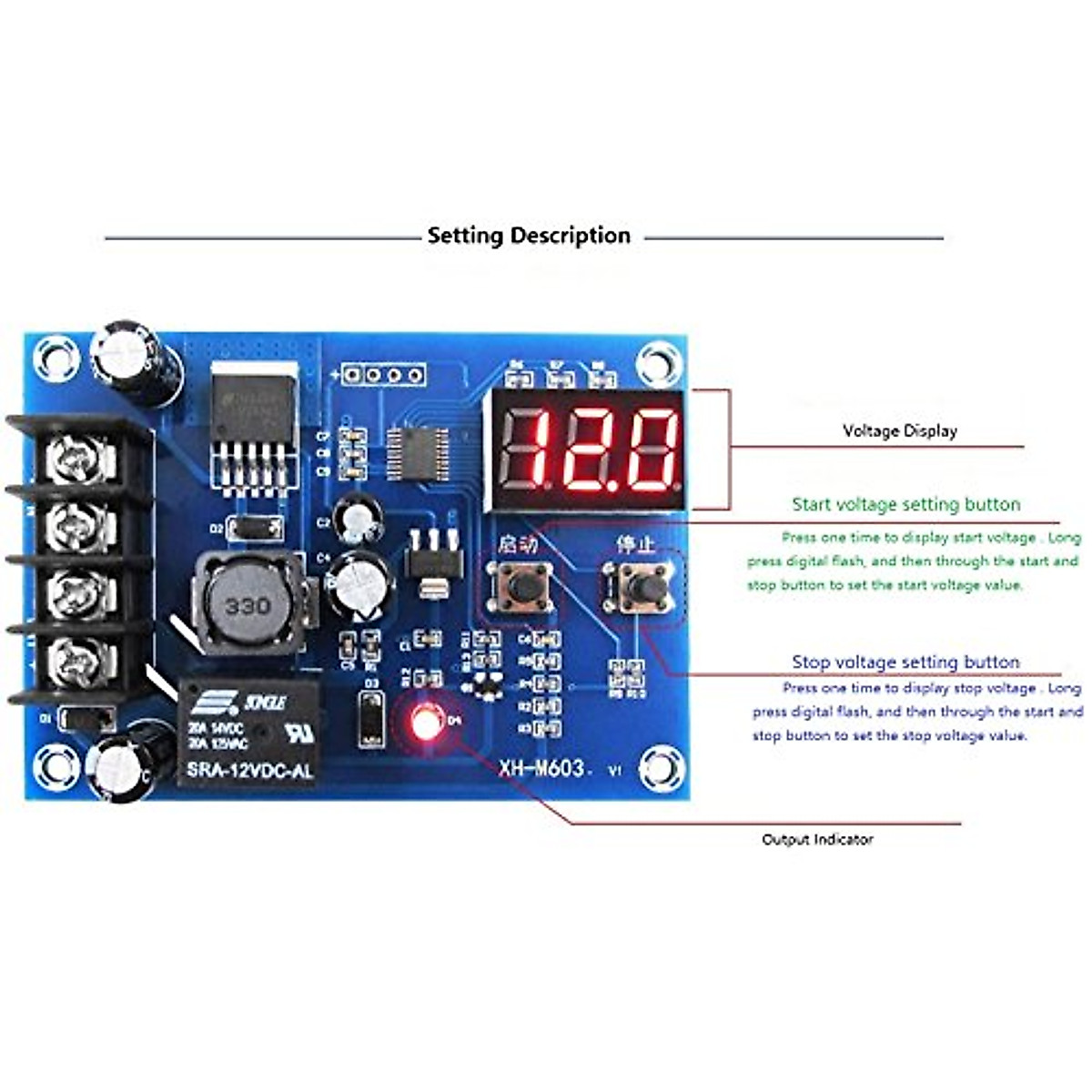 NOYITO 12V 24V Battery Charging Control Board (12-24V MAX30V) Battery Charge Control Switch Auto Power Off Safe and Energy Saving