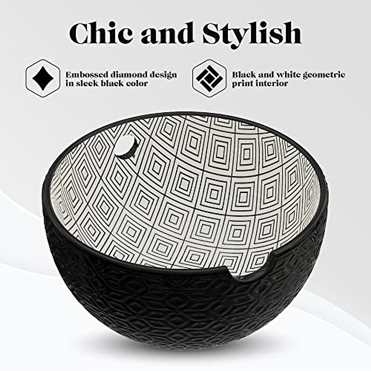 American Atelier Ramen Bowl with Chopsticks | Set of 2 | Soup Bowls for Kitchen | Udon Noodle Bowl with Chopsticks | Stoneware Rice Bowl | 6" Diameter (21 Oz) - Embossed Black Design