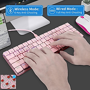chuangquan CQ009 Mechanical Wireless/Wired Gaming Keyboard Bluetooth 5.0 RGB Backlit Red Switch Compact 69 Keys Compatible with PC, Laptop and Smartphone (Pink)