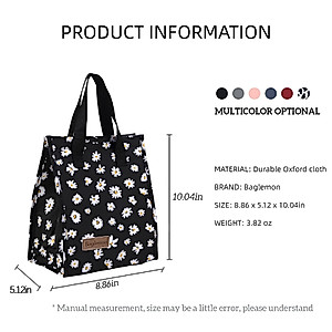 Lunch bag, Insulated Lunch Bag for Women Men, Lunch Containers Reusable Lunch Tote Bag for Work, Travel, Outdoor (BlackDaisy)