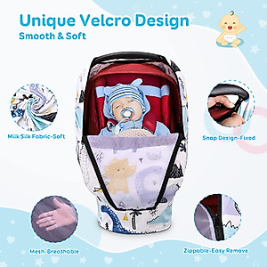 Baby Car Seat Covers, Car Seat Cover for Baby with Breathable Peep Window, Stretchy Nursing Covers Suitable All Seasons, Boys and Girls Shower Gifts, Breastfeeding Covers, Universal Fit, Dinosaur