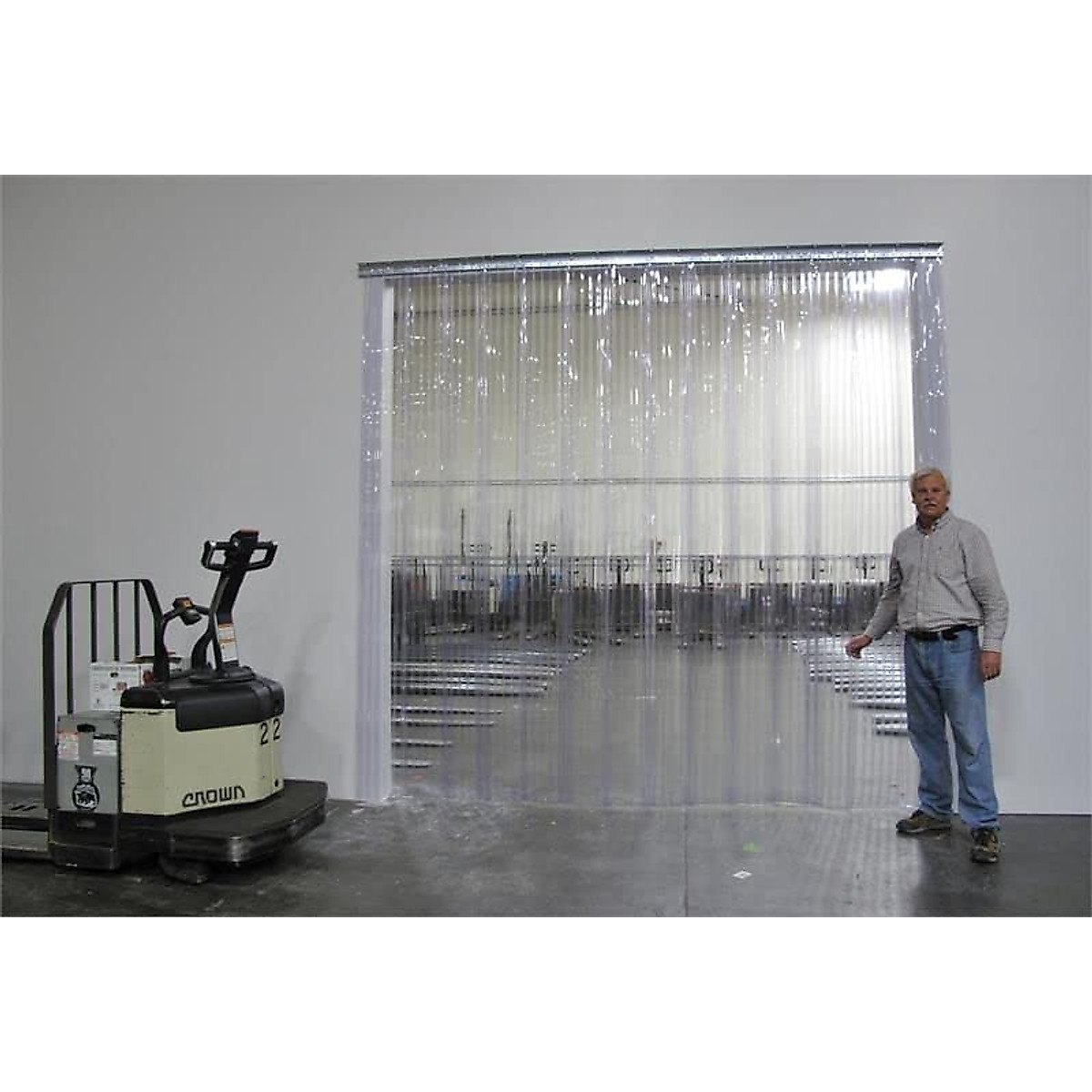 Strivide - Vinyl Plastic Strip Curtain Door Kit 168 in. (14 ft) Width x 108 in. (9 ft) Height Clear Ribbed 12 in. Strips with 100% Overlap