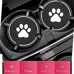 JIMAT Bling 2 Pack PAW Car Coasters for Cup Holders in Holder Set Accesories Crystal Vehicle Interior Accessories Mats Women Lady Girl 2.75in Diameter (Black) (JM-8698)