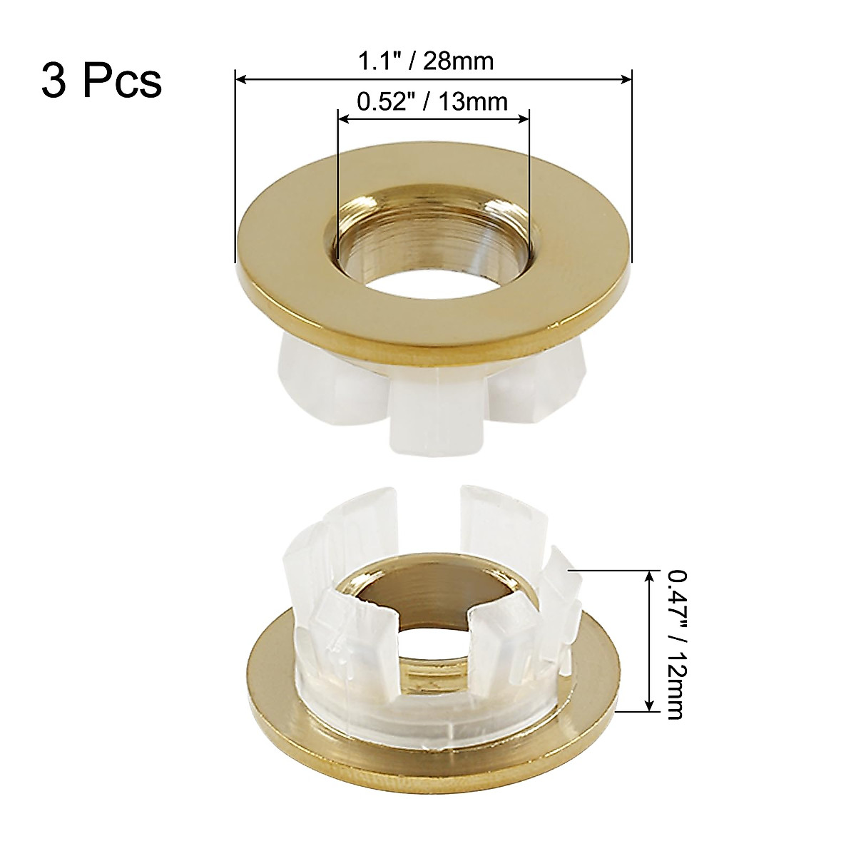 Murtenze 3Pcs Sink Overflow Ring, Sink Basin Trim Overflow Cover Copper Insert in Hole, Kitchen Sink Overflow Cover Round Caps for Kitchen Bathroom (Gold)