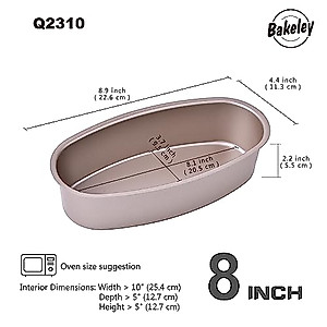 Bakeley Ellipse Cheese Cake Pan, 8-Inch Non-Stick Oval Cake Bread and Meat Bakeware for Oven and Instant Pot Baking (Champagne Gold)