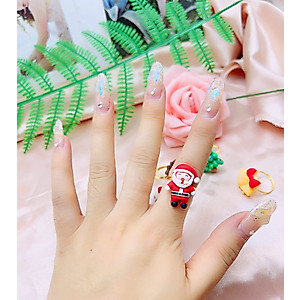 CJIAYUJEW Christmas Ring Set for Women Acrylic Christmas Tree Santa Crutches Elk Rings,Crystal Rhinestone Santa Claus Rings for Women Xmas Party Christmas (Acrylic-6pcs, alloy)