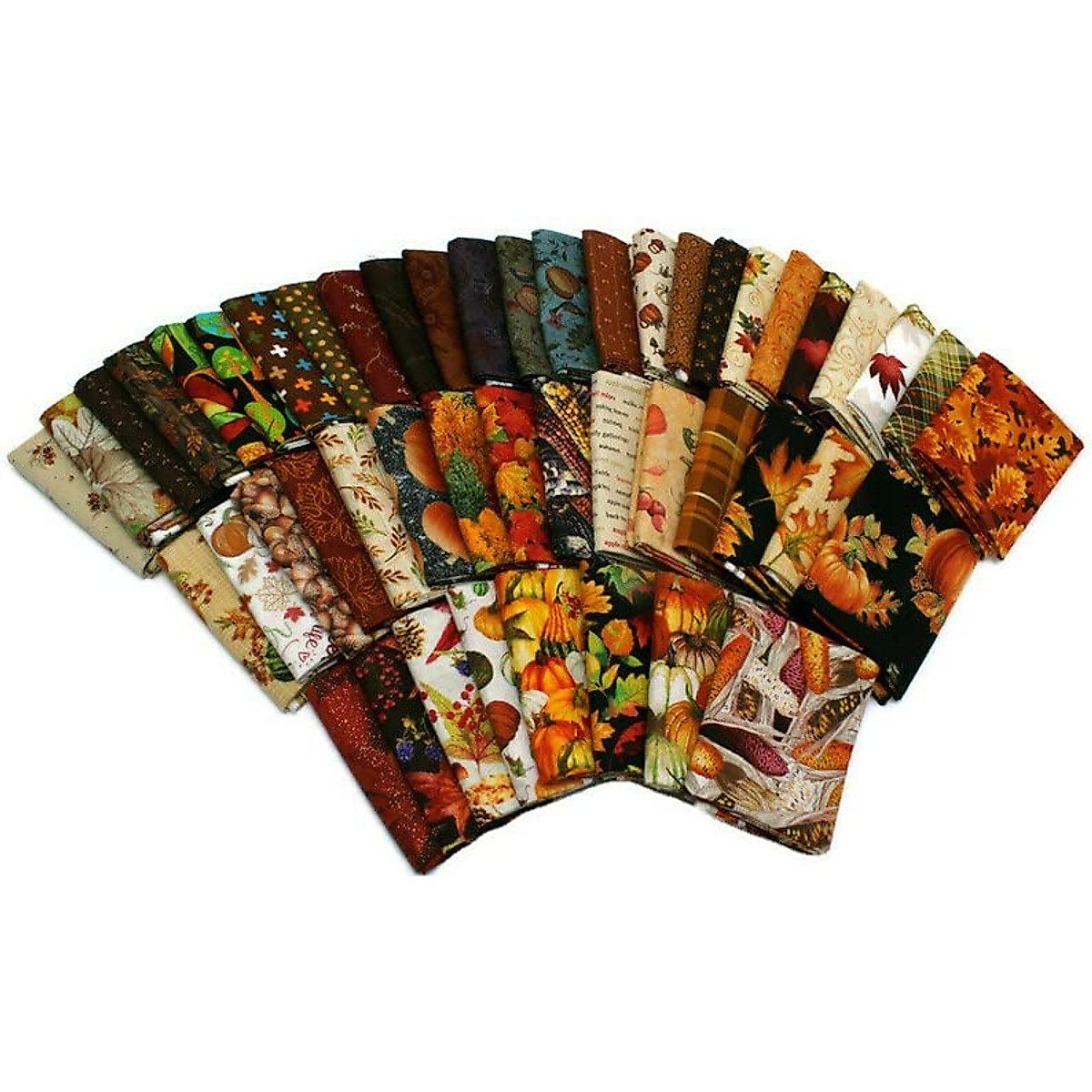 10 Fat Quarters -Autumn Fall Autumnal Nature Leaves Pumpkins Orange Red Assorted Quality Quilters Cotton Fabrics Fat Quarter Bundle