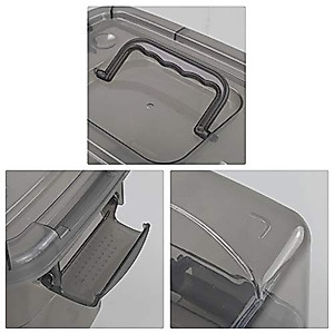 Easymanie Plastic Storage Bin with Handle, 5 Quart Clear Grey Latching Boxes, Pack of 6, R