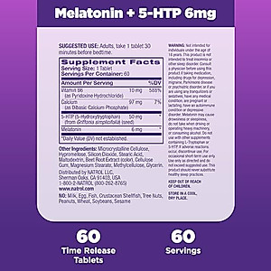 Natrol Advanced Sleep Melatonin + 5HTP, Dietary Supplement for Restful Sleep, 60 Time-Release Tablets, 60 Day Supply