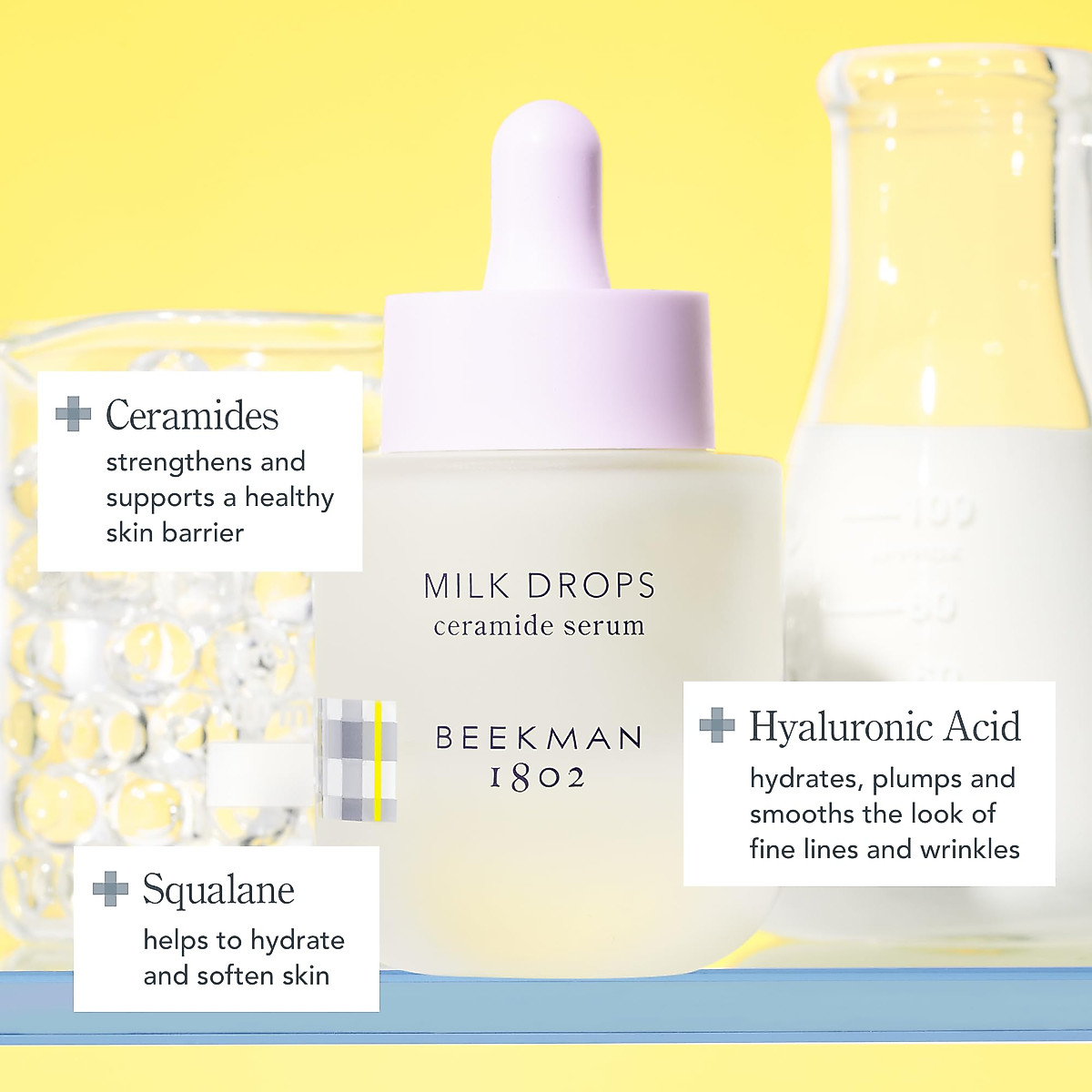 Beekman 1802 Milk Drops Ceramide Facial Serum - Squalane Oil, Hyaluronic Acid & Goat Milk Face Moisturizer - Boosts Skin Radiance & Hydrates Deeply - Fragrance Free - For Oily/Acne Prone Skin