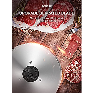 FOHERE 200W Meat Slicer for Home Use, Electric Food Slicer with Two 7.5" Sharp Stainless Steel Blade(Serrated + Smooth) & 0-15mm Precise Thickness Cut Deli Food, Meat, Bread, Fruit, Vegetable, Silver