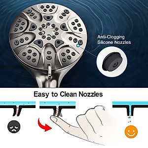 High Pressure Handheld Shower Head Brushed Nickel, 6 Spray Settings Shower Head with Handheld, 4.3 Inch High Flow Hand Held Rain Showerhead with Stainless Steel Hose, Adjustable Bracket