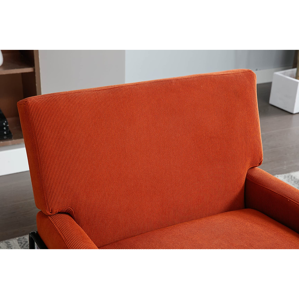 JINS&VICO Accent Arm Chair, Modern Upholstered Single Sofa Chair with Soft Padded Backrest and Low Arms, Comfy Leisure Slant Armchair Reading Chair for Living Room Bedroom Lounge, Orange