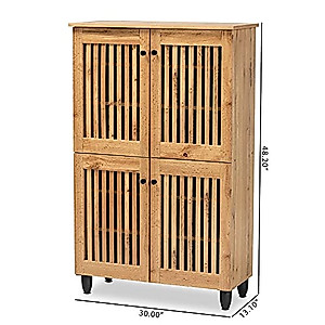 BOWERY HILL Modern Oak Brown Finished Wood 4-Door Shoe Storage Cabinet