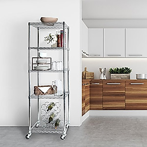 Seville Classics UltraDurable Commercial-Grade 5-Tier NSF-Certified Steel Wire Shelving with Wheels, 24" W x 18" D x 72" H, UltraZinc