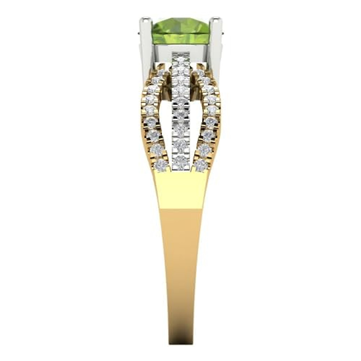 Clara Pucci 1.35 ct Round Cut Solitaire W/Accent Natural Peridot Art Deco Bridal Wedding Statement ring 18K yellow & White Gold Size 8