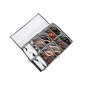 DECOLUXE Set of 2 Under Bed Shoe Organizer and Storage with Customizable Dividers up to 24 Pairs Total