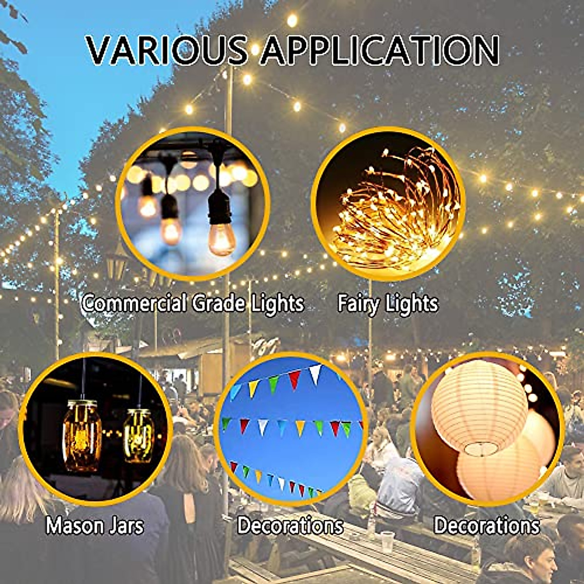 String Light Poles for Outdoor Lights 2 Pack,100 Inch Height Adjustable Metal Stand Pole with Hooks Hanging Lights，Garden, Backyard, Patio Lighting Parties, Wedding (Black)